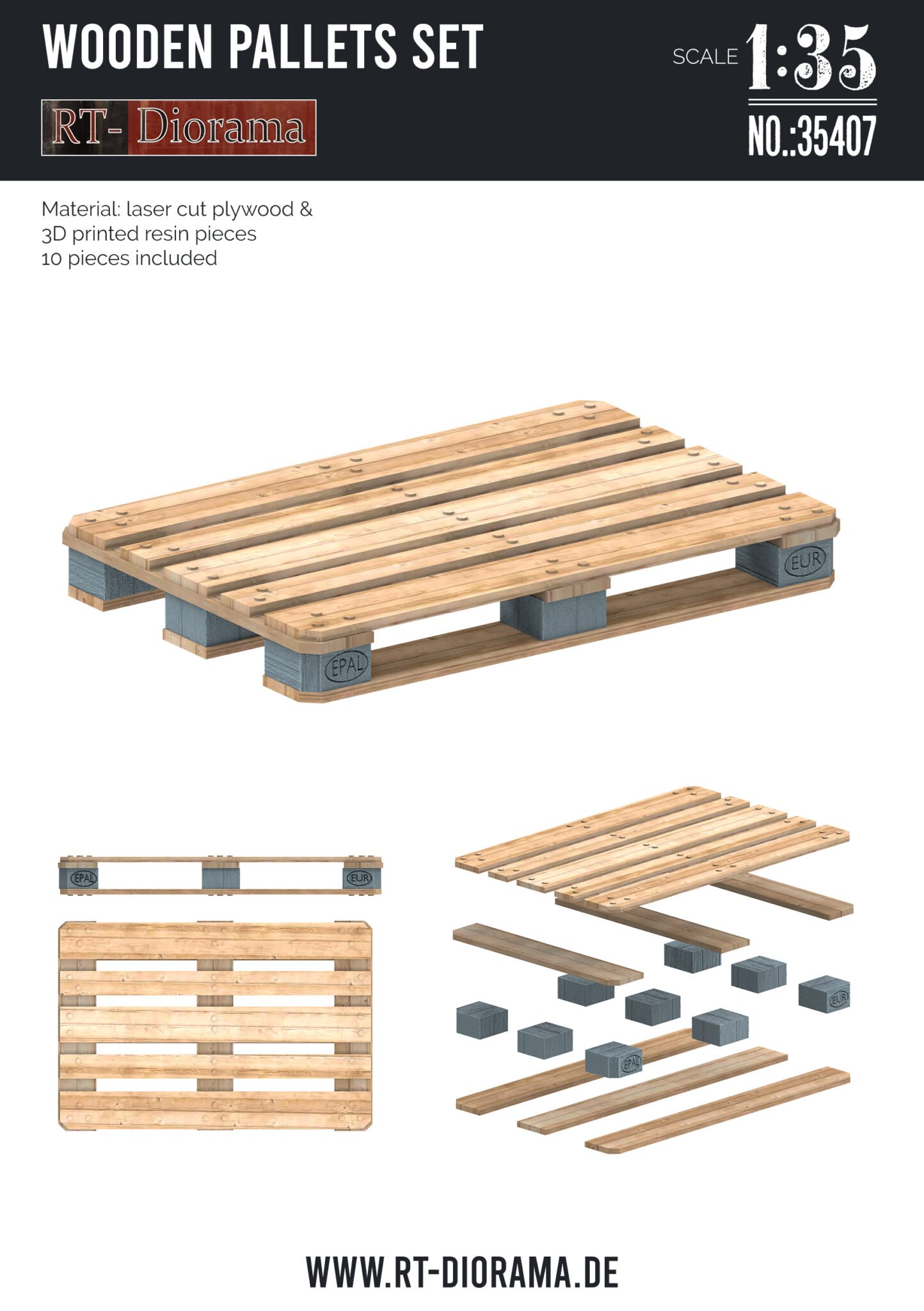 Wooden Pallets Set (10pcs.) [modern Euro-Pallets] – RT-Diorama
